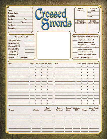 Crossed Swords Character Sheet - J.B.K. Game Design | DriveThruRPG