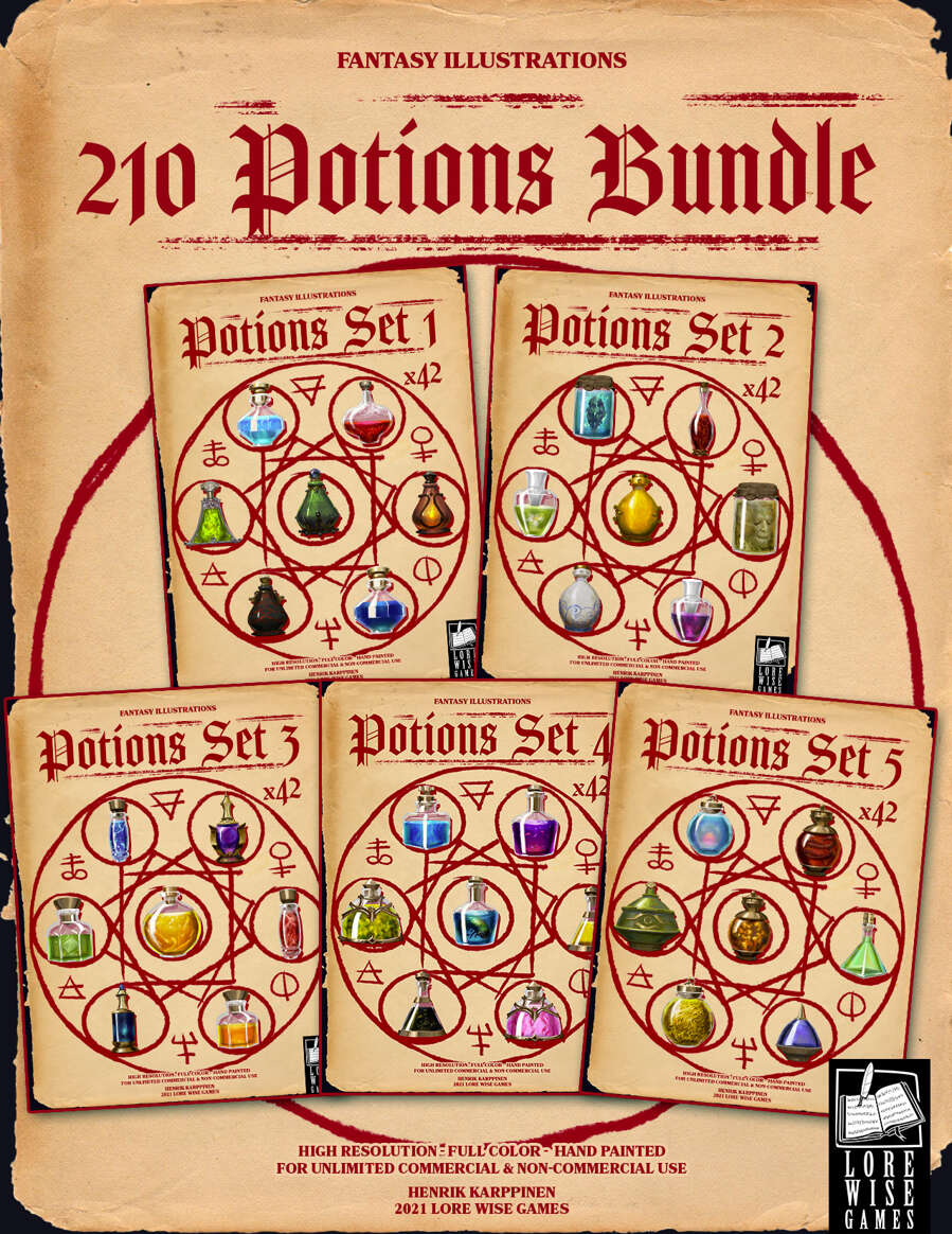 210 Potions [BUNDLE] - Lore Wise Games | Fantasy Stock Art | DriveThruRPG
