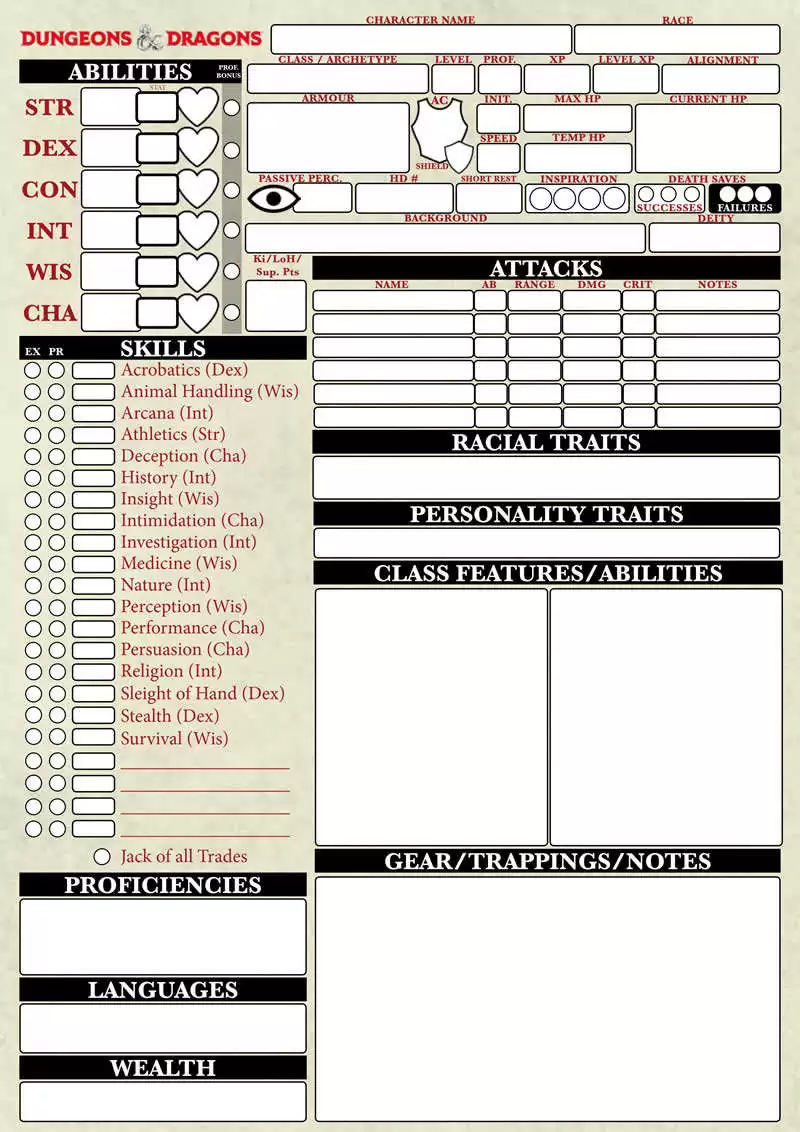 Dungeons & Dragons 5th Edition Character Sheet - Santy's | Santy's ...