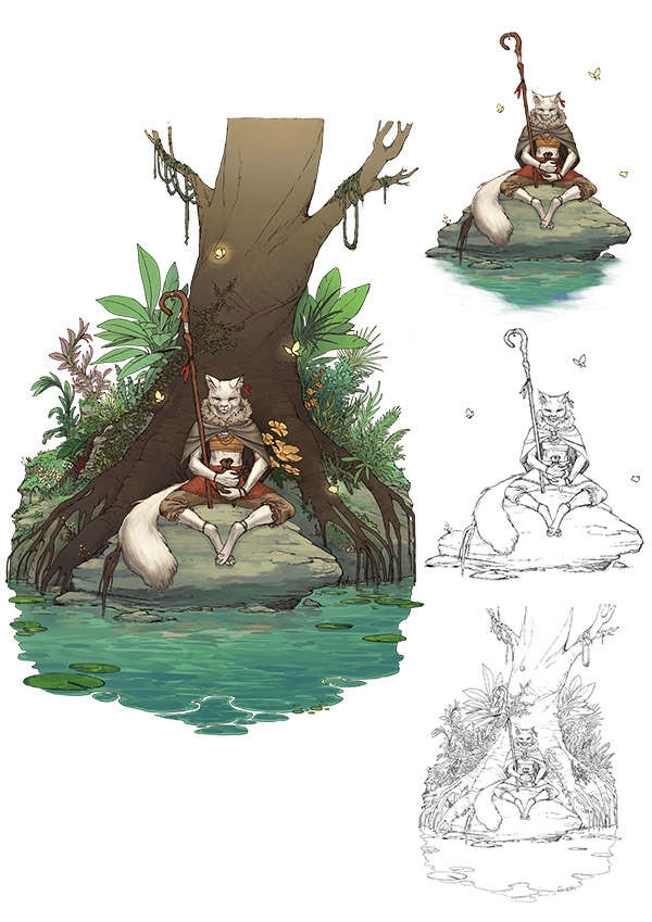 Character stock sketch and color series: Catfolk druid - Vagelio ...