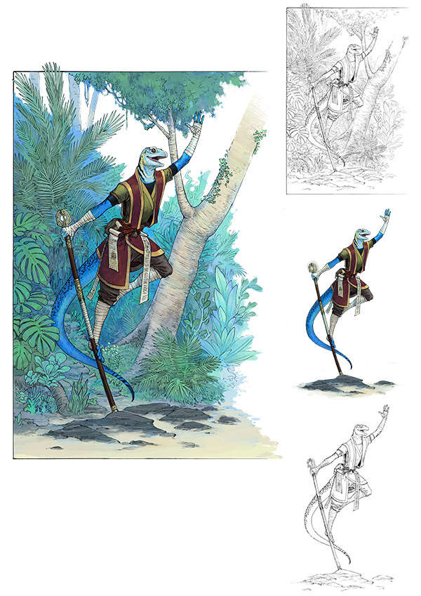 Character stock sketch and color series: Lizardfolk monk - Vagelio ...