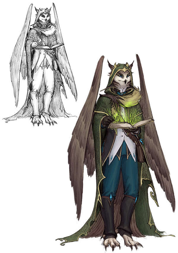 Character stock sketch and color series: Owlin Druid - Vagelio ...