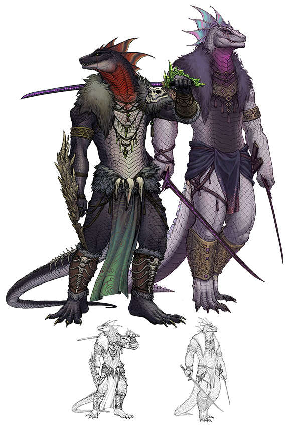 Character stock sketch and color series - Lizardfolk warriors - Vagelio ...
