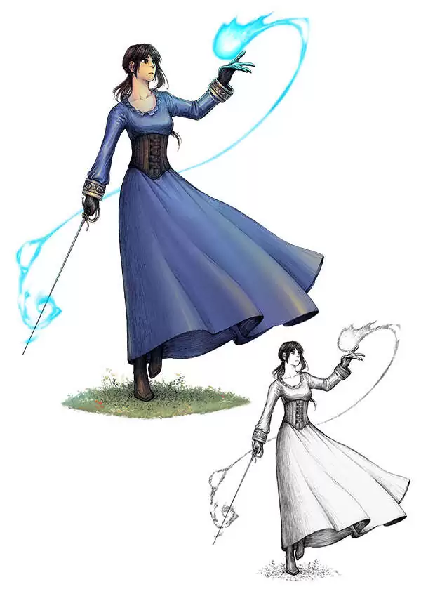 Character stock sketch and color series - Human Bladesinger - Vagelio ...