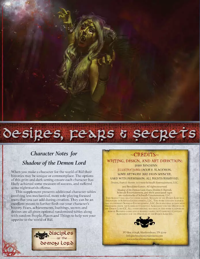 Desires, Fears & Secrets - Schwalb Entertainment | Bendjinn | Disciples ...