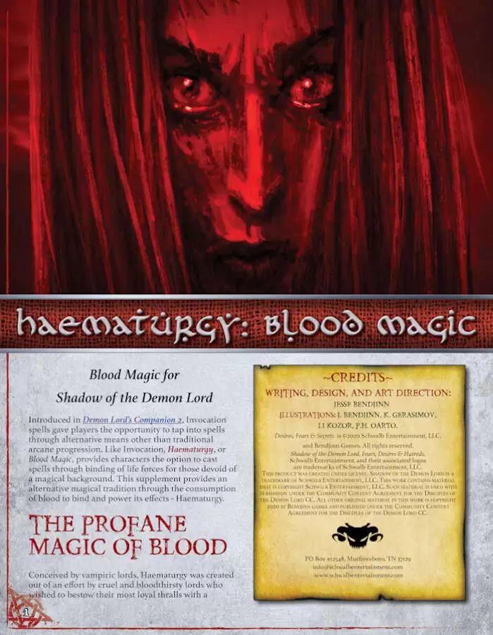 Haematurgy: Blood Magic - Schwalb Entertainment | Bendjinn | Disciples ...