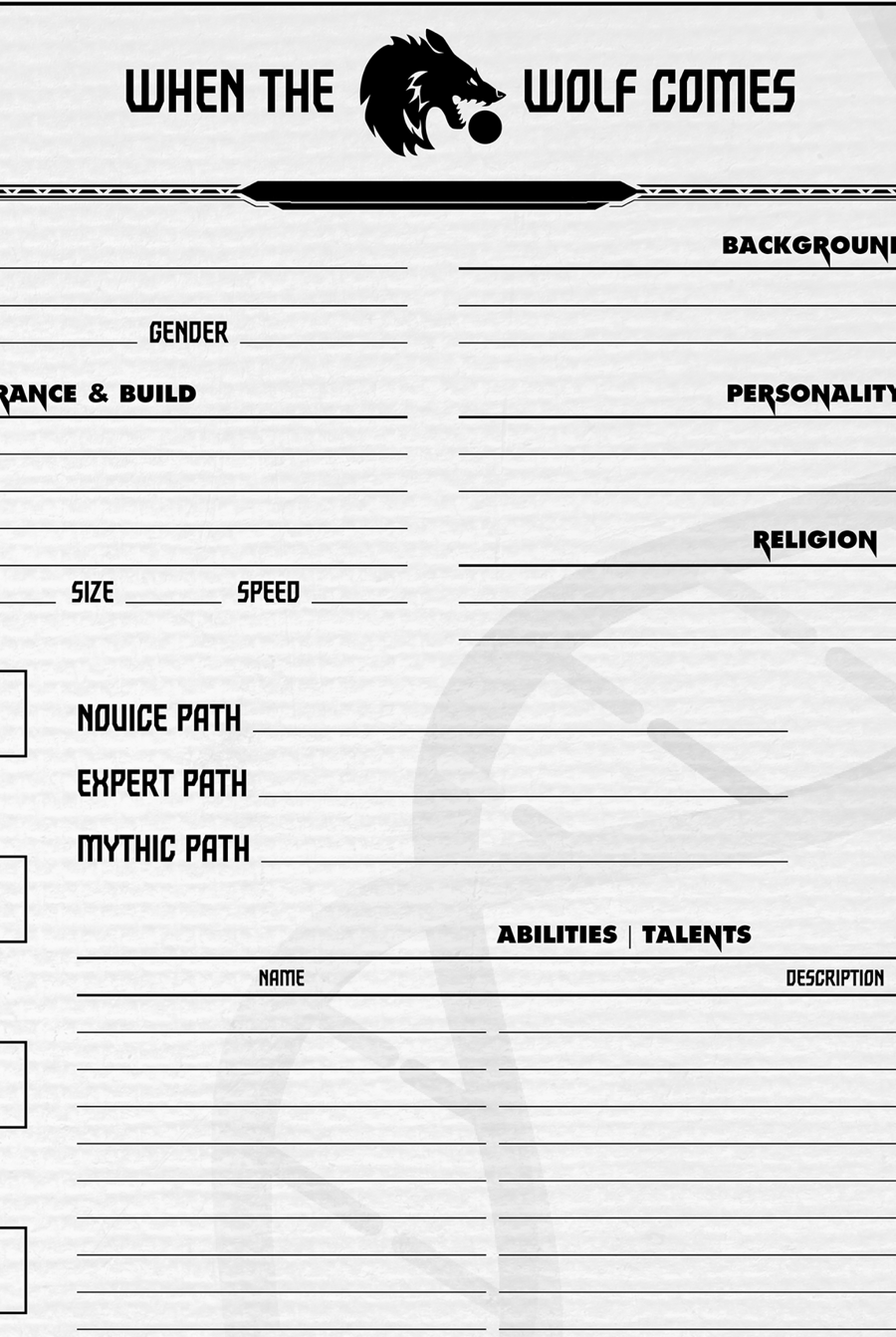 When the Wolf Comes Character Sheets - Schwalb Entertainment | When the ...