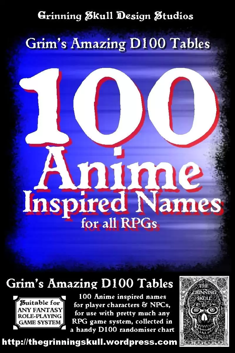 100 Anime Inspired Names for all RPGs - Grinning Skull Studios | Grim's ...