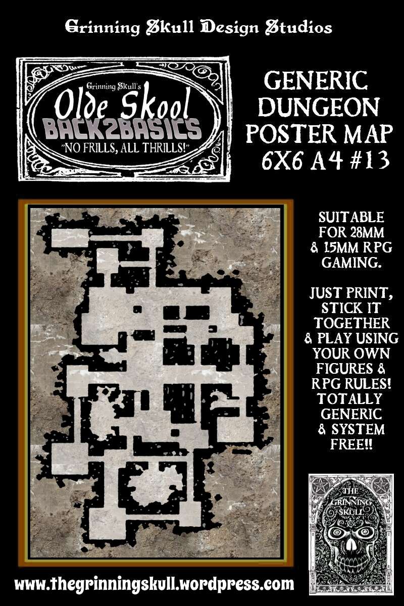 Olde Skool, Back2basics Giant 6x6 A4, Dungeon Poster Map #13 - Grinning ...