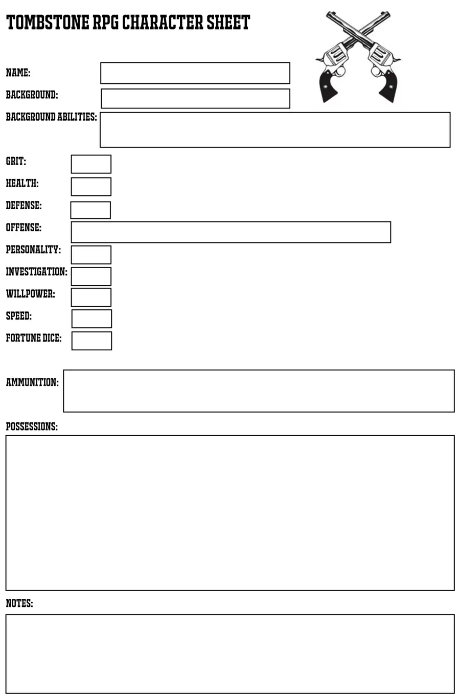 Tombstone Character Sheet - Corey Ryan Walden | DriveThruRPG