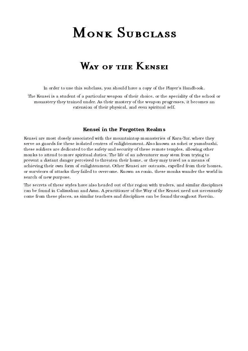 Monk Subclass - The Kensei (5e) - Dungeon Masters Guild | DriveThruRPG