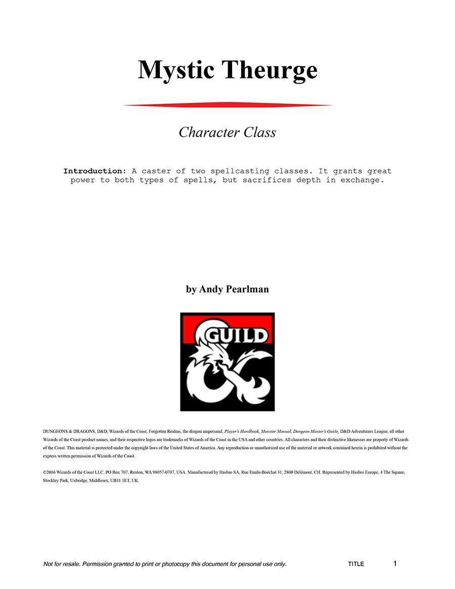 Mystic Theurge Class - Dungeon Masters Guild | DriveThruRPG