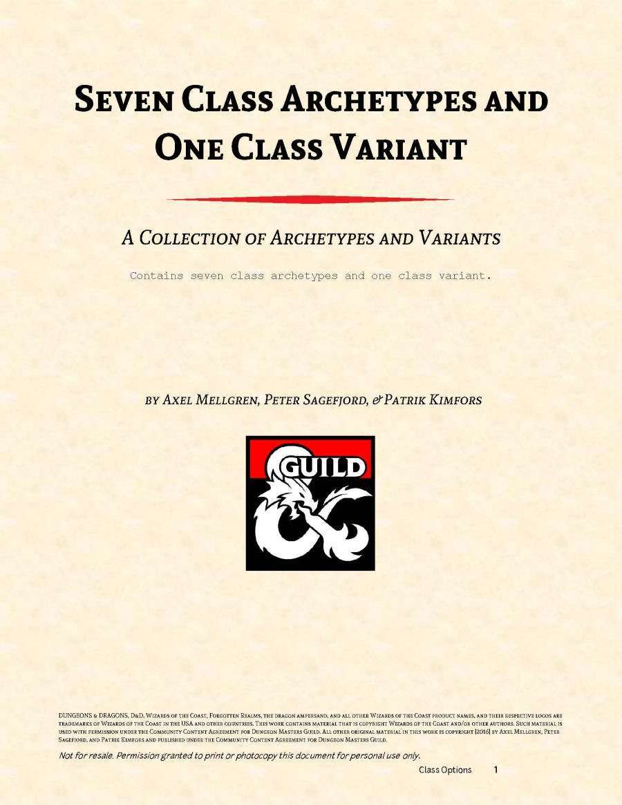 GKF Presents: 7 Class Archetypes and 1 Class Variant - Dungeon Masters ...