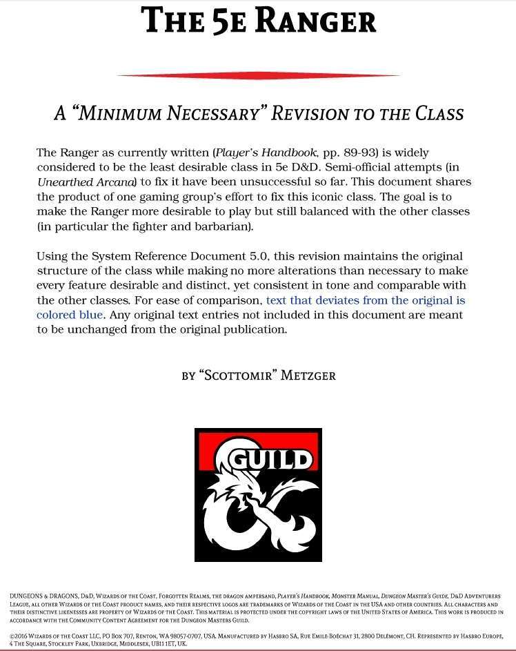 D&D 5e Ranger Class Revision - Dungeon Masters Guild | DriveThruRPG