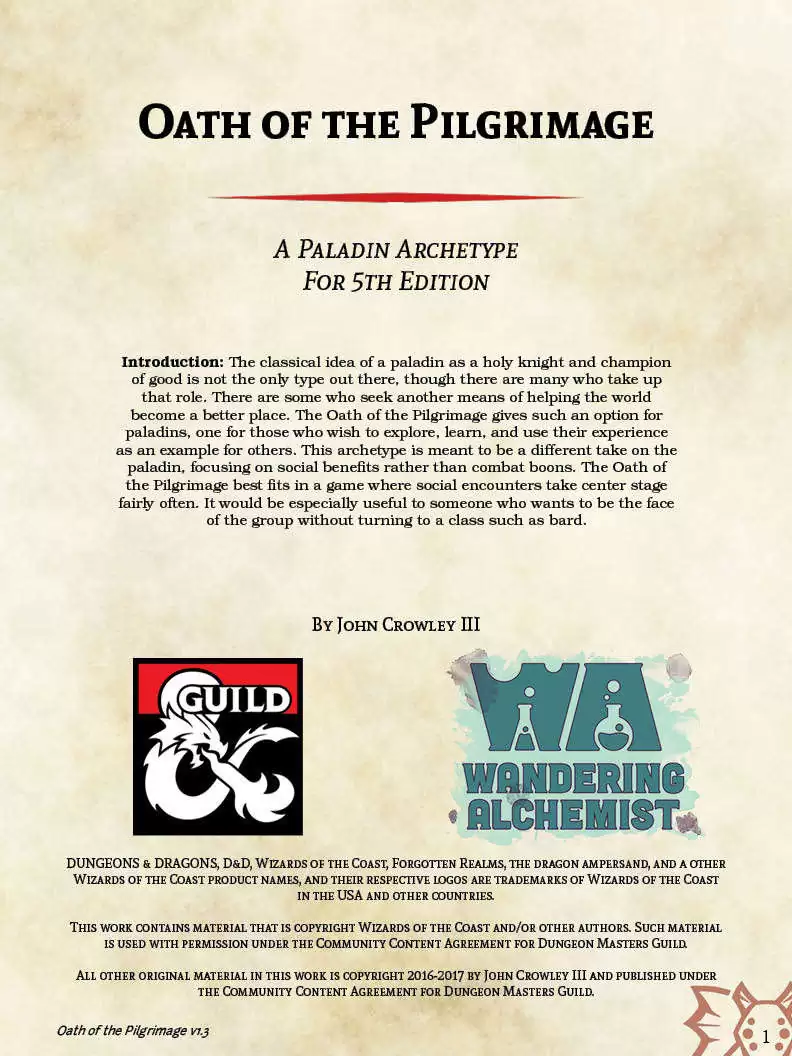 Oath of the Pilgrimage - Dungeon Masters Guild | DriveThruRPG