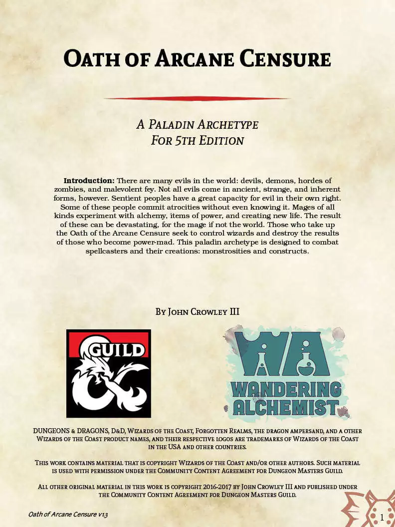 Oath of Arcane Censure - Dungeon Masters Guild | DriveThruRPG