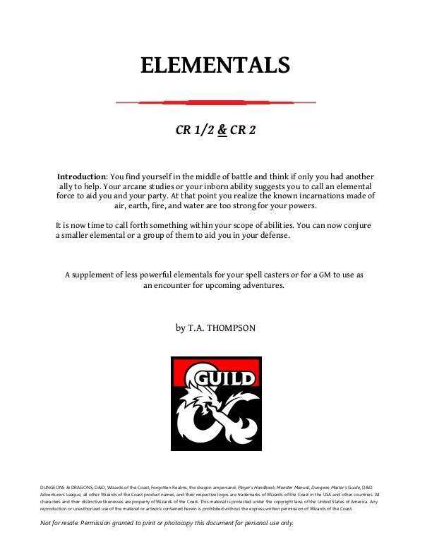 Lesser Elementals - Dungeon Masters Guild | DriveThruRPG