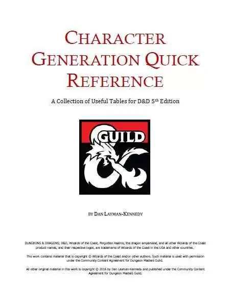 Character Generation Quick Reference - Dungeon Masters Guild | DriveThruRPG