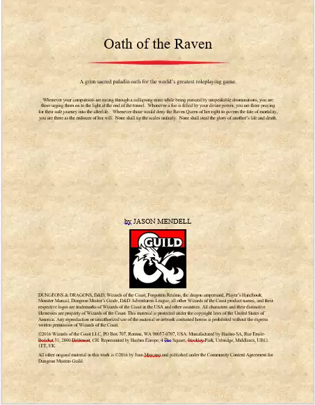 D&D 5e - Sacred Oath: Oath of the Raven - Dungeon Masters Guild | DriveThruRPG