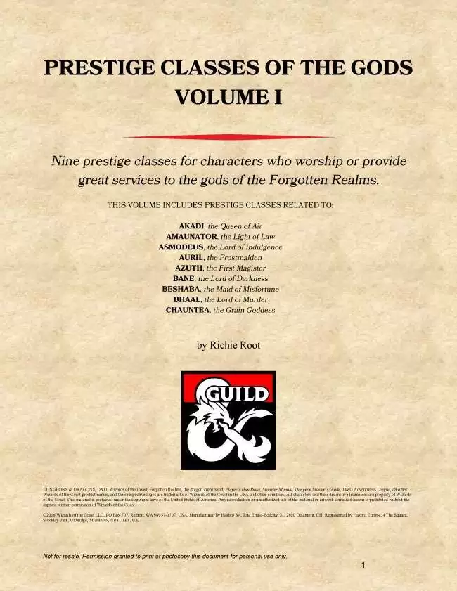 Prestige Classes of the Gods - Volume I - Dungeon Masters Guild ...