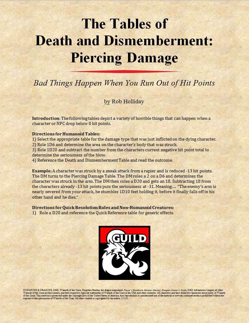 The Tables of Death and Dismemberment: Piercing Damage - Dungeon ...