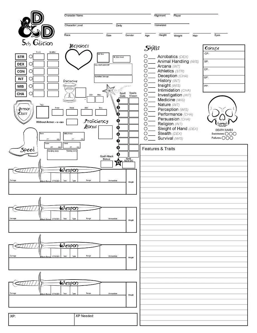 2 Page Character Sheet - Dungeon Masters Guild | DriveThruRPG