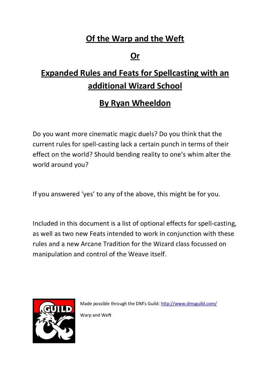 Of the Warp and the Weft: Expanded Rules, Feats for Spellcasting and an ...