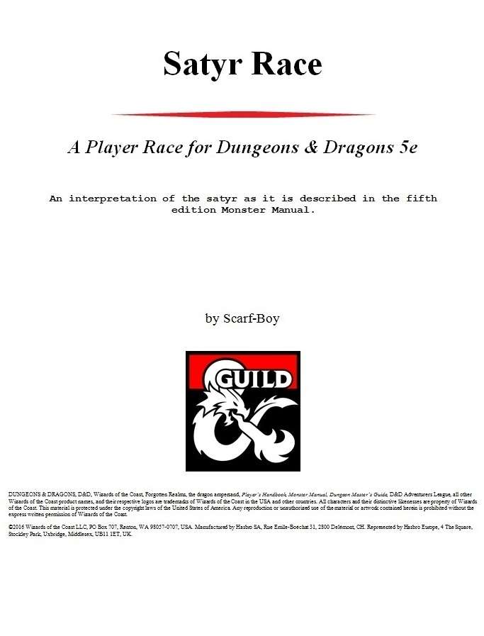 Satyr Player Race 5e - Dungeon Masters Guild | DriveThruRPG