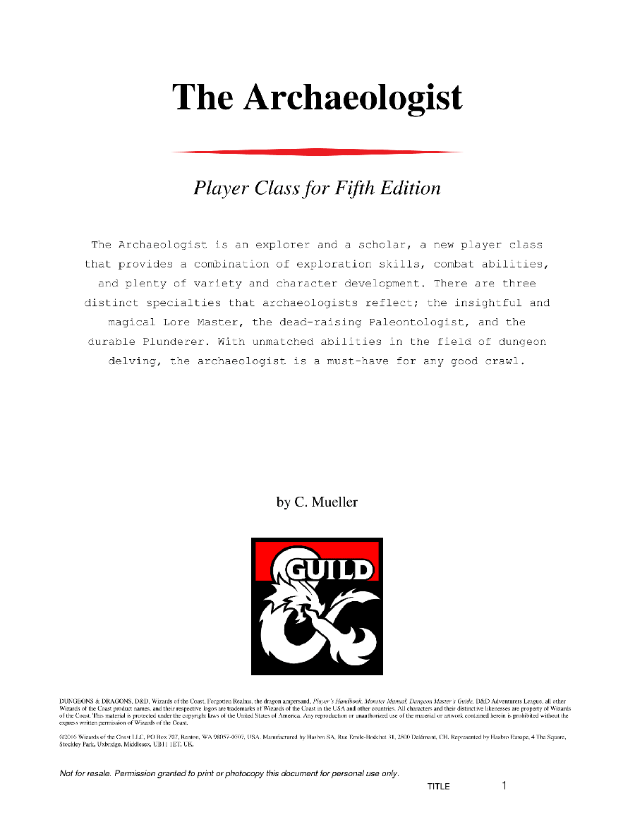 Archaeologist Class: Fifth Edition - Dungeon Masters Guild | DriveThruRPG