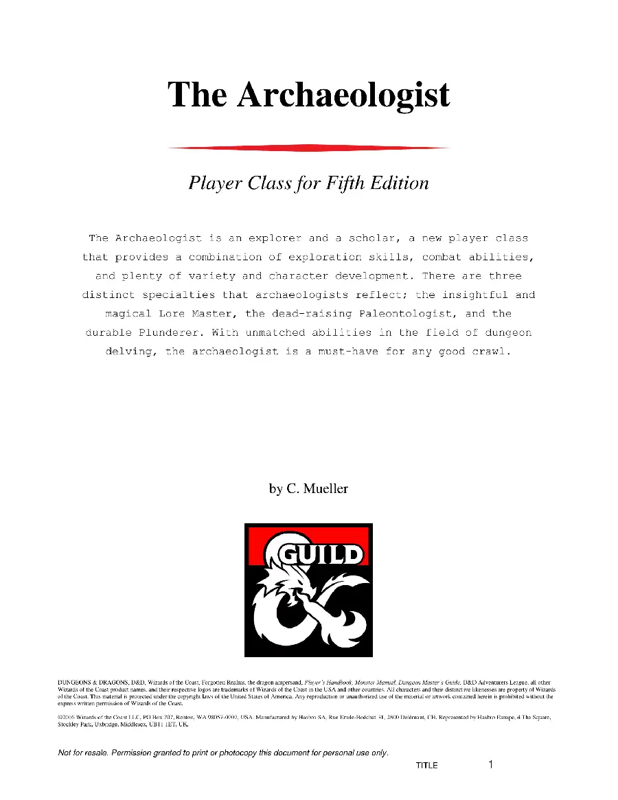 Archaeologist Class: Fifth Edition - Dungeon Masters Guild | DriveThruRPG