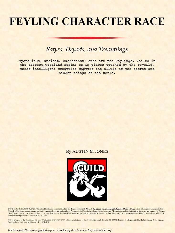 Feyling Race - Dryad, Treantling, and Satyr - Dungeon Masters Guild ...