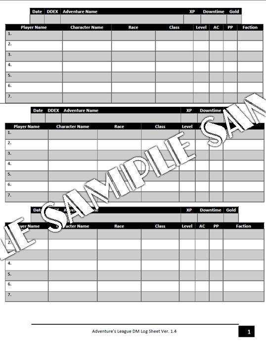 Adventurers League DM Log Sheet - Dungeon Masters Guild | DriveThruRPG