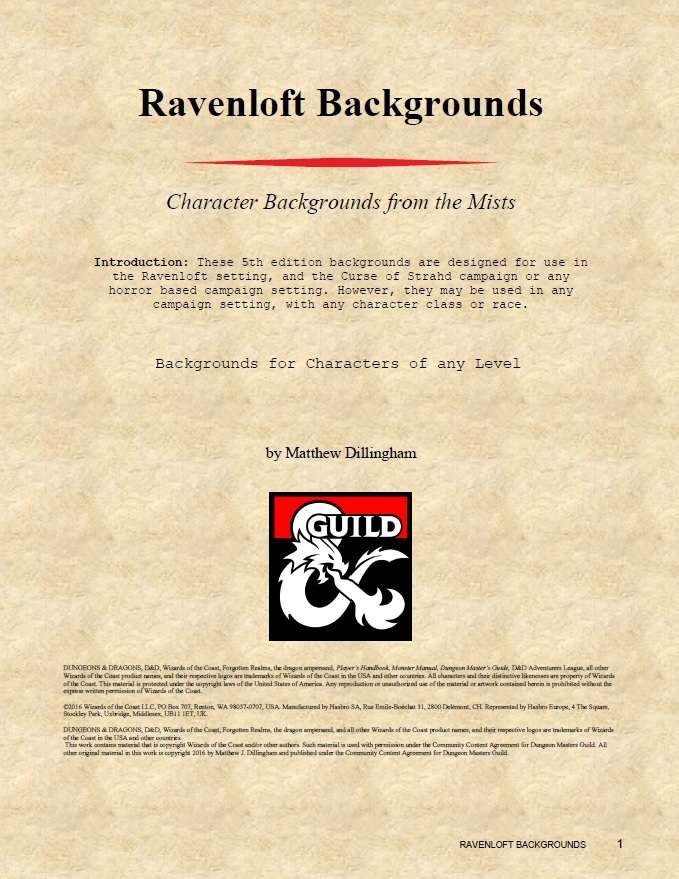 Ravenloft Backgrounds - Dungeon Masters Guild | DriveThruRPG