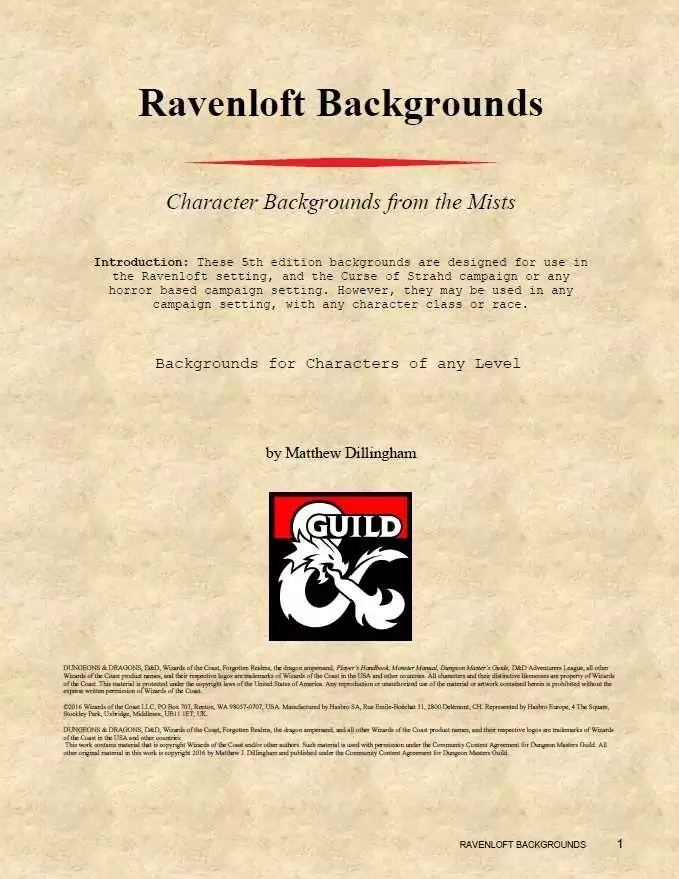 Ravenloft Backgrounds - Dungeon Masters Guild | DriveThruRPG