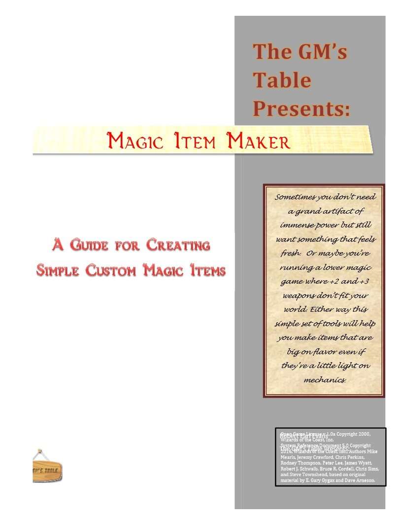 The GM's Table Magic Item Toolkit - Dungeon Masters Guild | DriveThruRPG