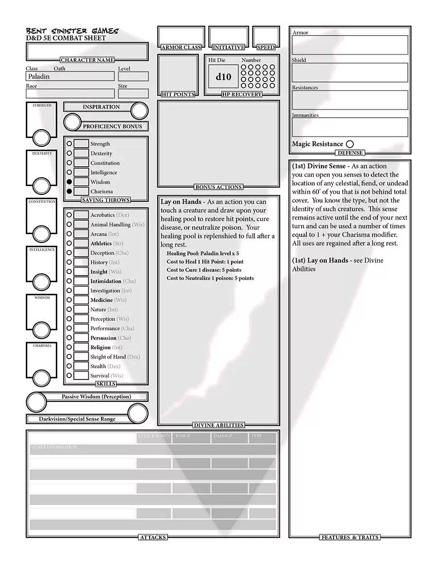 Paladin Character Sheet (Fillable Form) - Dungeon Masters Guild ...