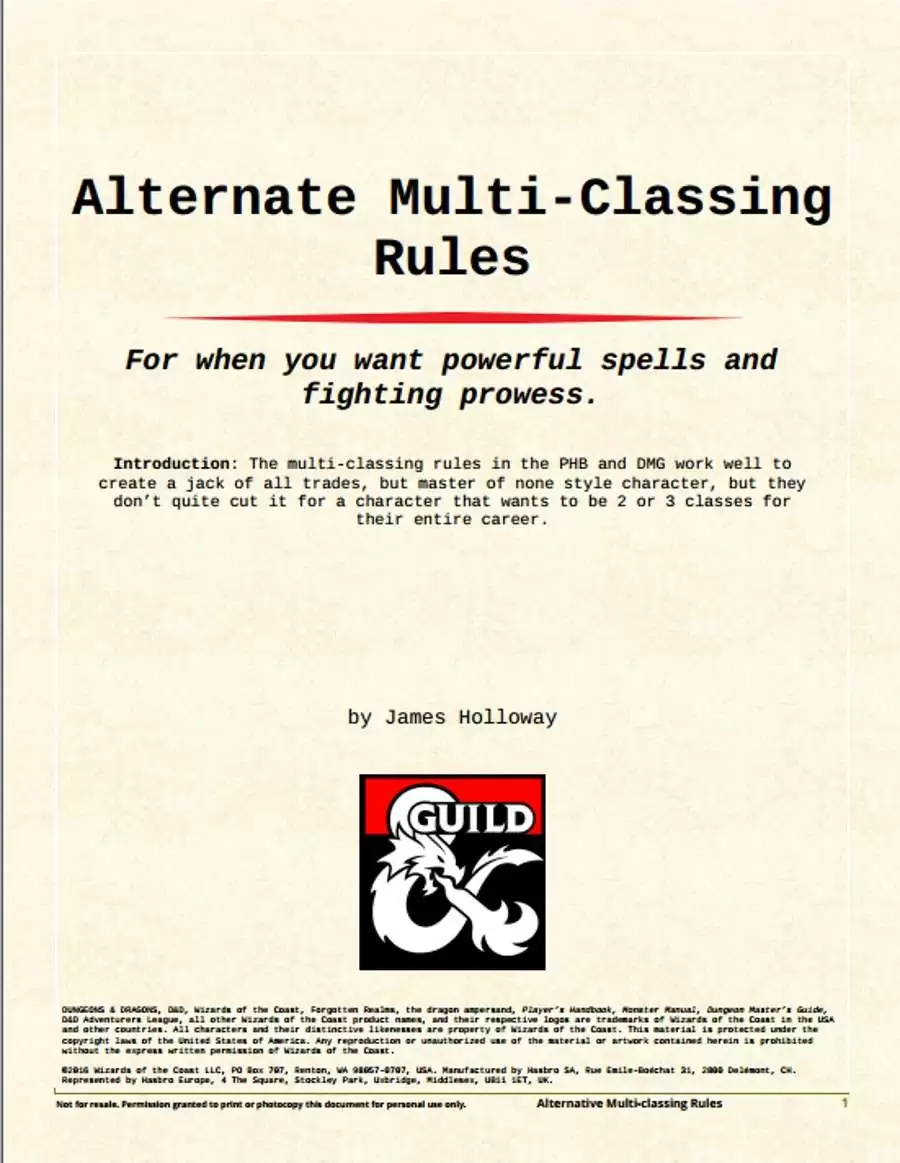 Alternate Multi-classing Rules - Dungeon Masters Guild | DriveThruRPG
