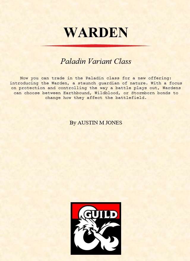 Warden Class (Paladin Variant) - Dungeon Masters Guild | DriveThruRPG