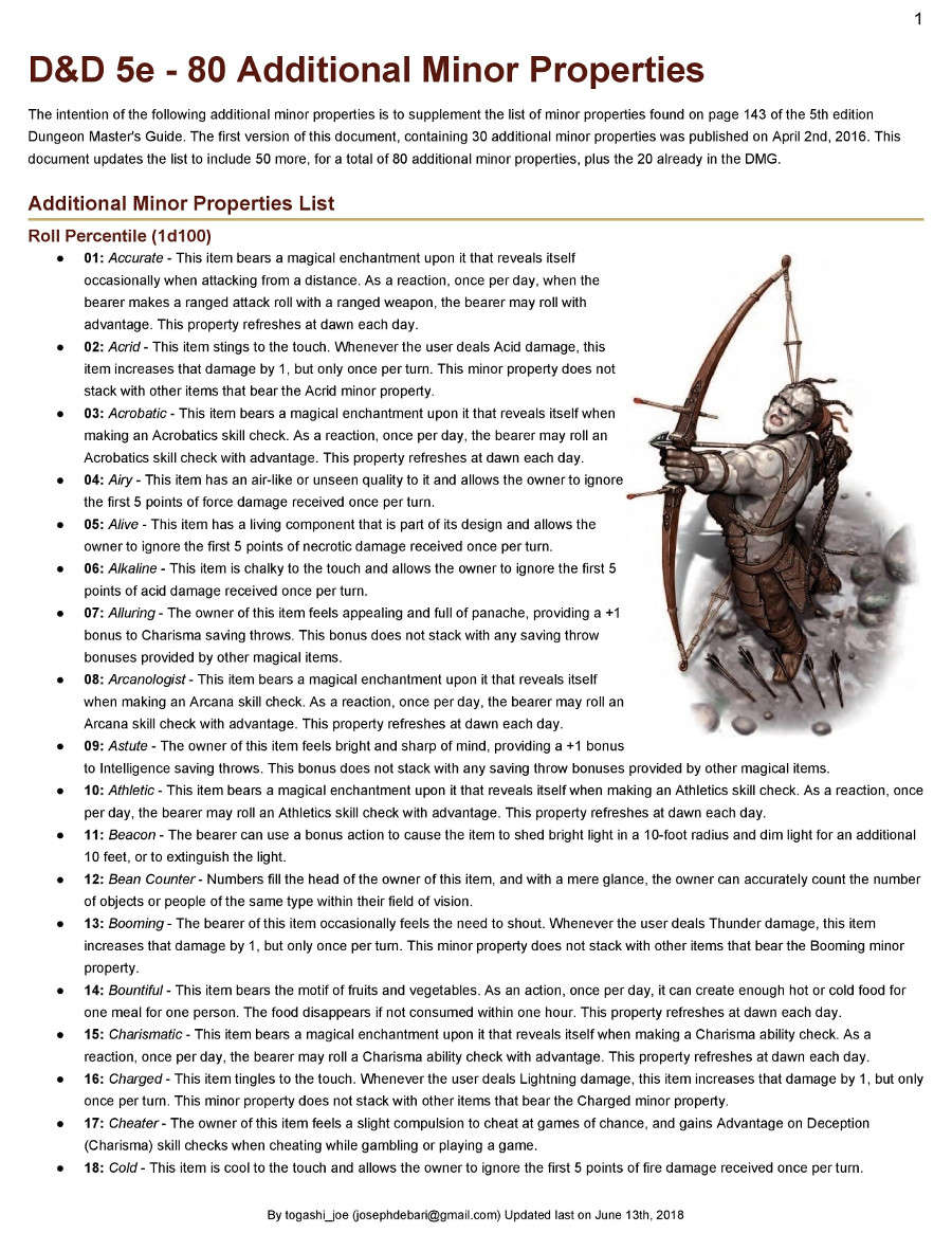 D&D 5e - 80 Additional Minor Properties - Dungeon Masters Guild ...