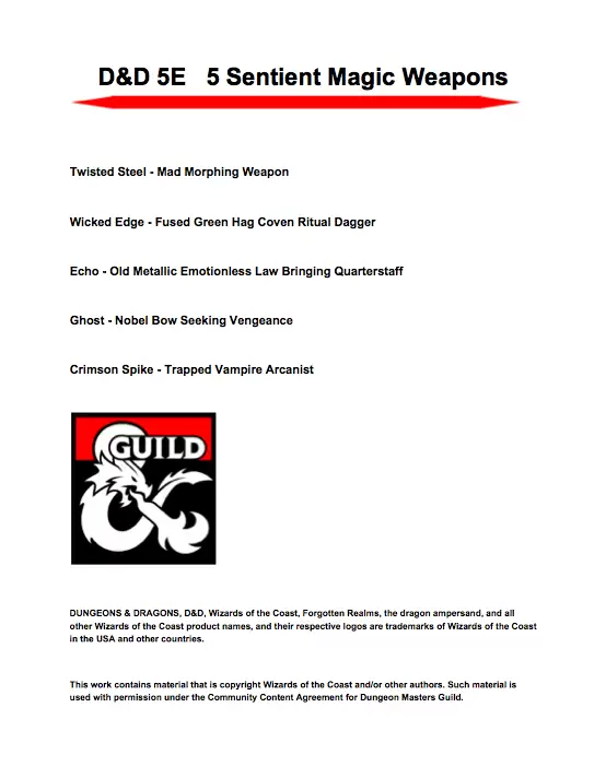 5 Sentient Magic Weapons (5e) - Dungeon Masters Guild | DriveThruRPG