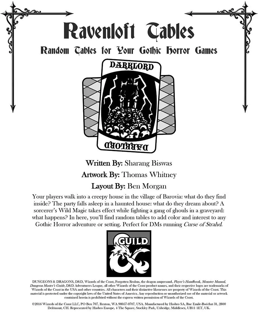Ravenloft Tables: Random Tables for Your Gothic Horror Games - Dungeon ...