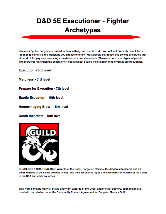 Executioner - Fighter Archetypes (5e) - Dungeon Masters Guild ...