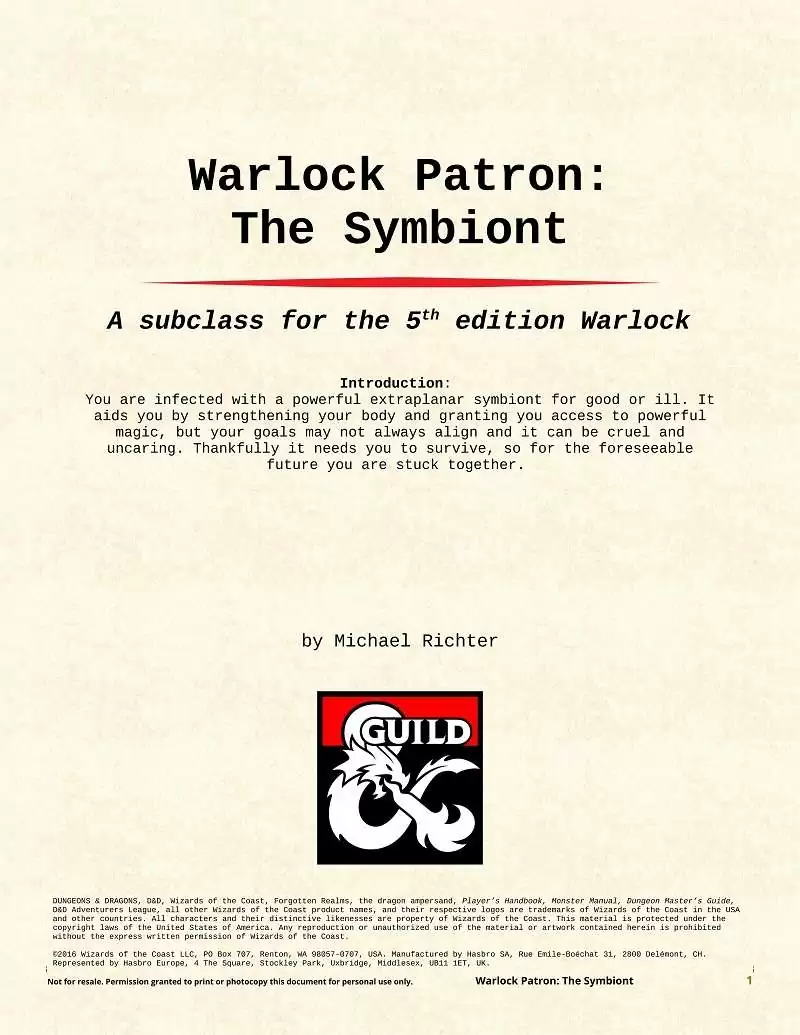 Warlock Patron: The Symbiont (5e) - Dungeon Masters Guild | DriveThruRPG