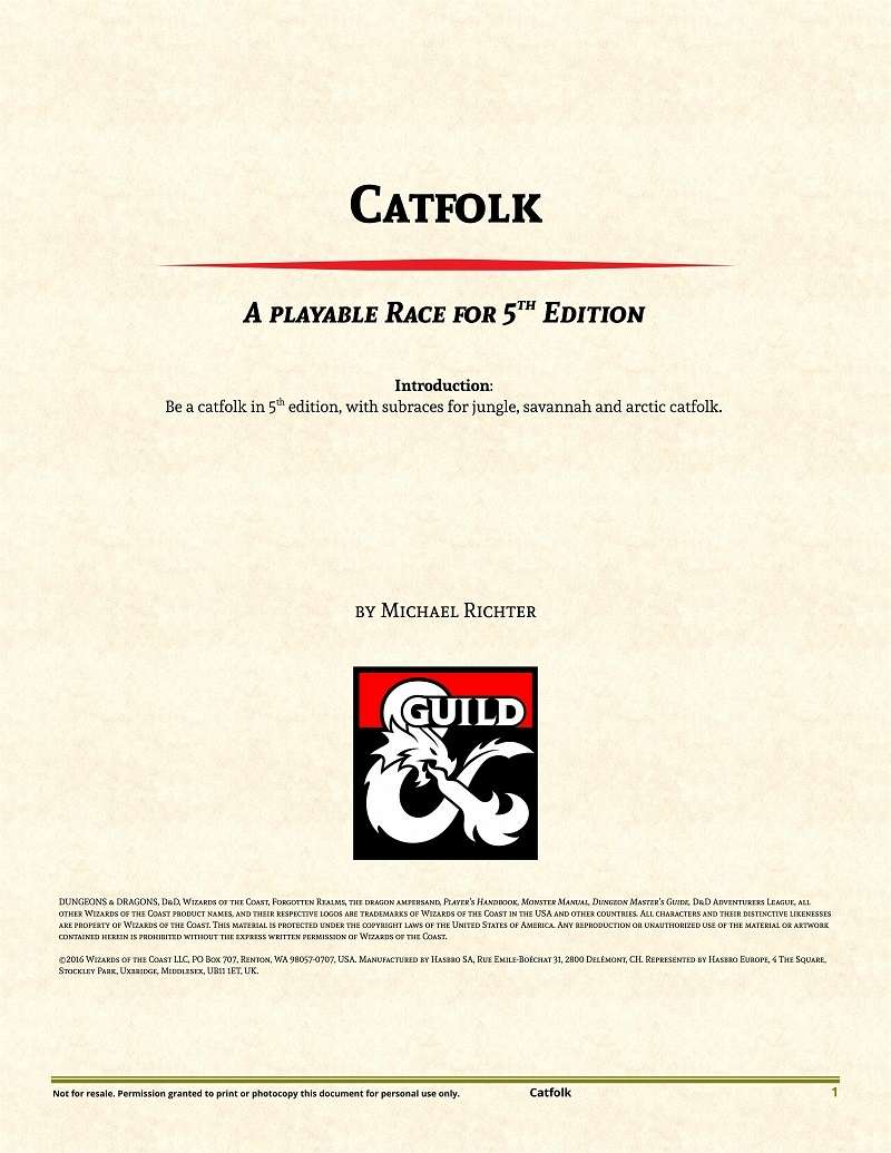Race: Catfolk (5e) - Dungeon Masters Guild | DriveThruRPG