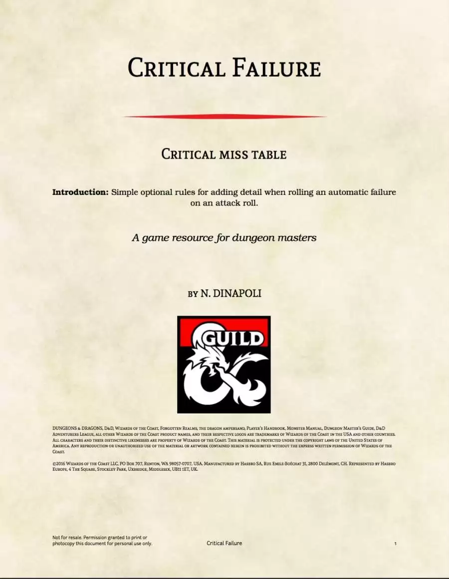Simple Critical Miss Table - Dungeon Masters Guild | DriveThruRPG