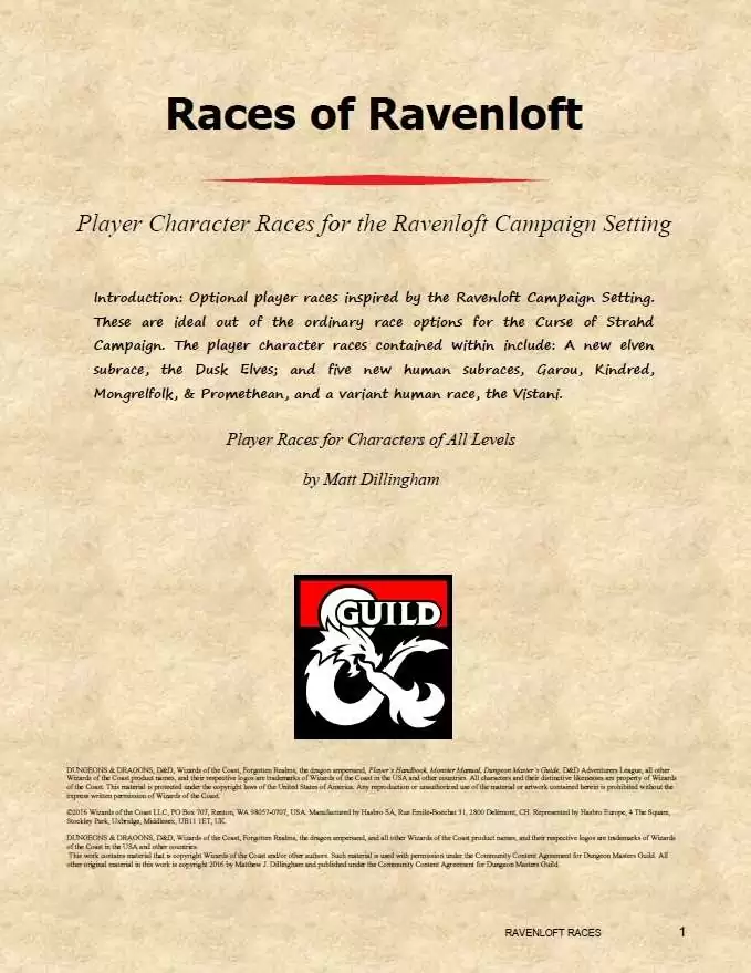 Ravenloft Races - Dungeon Masters Guild | DriveThruRPG