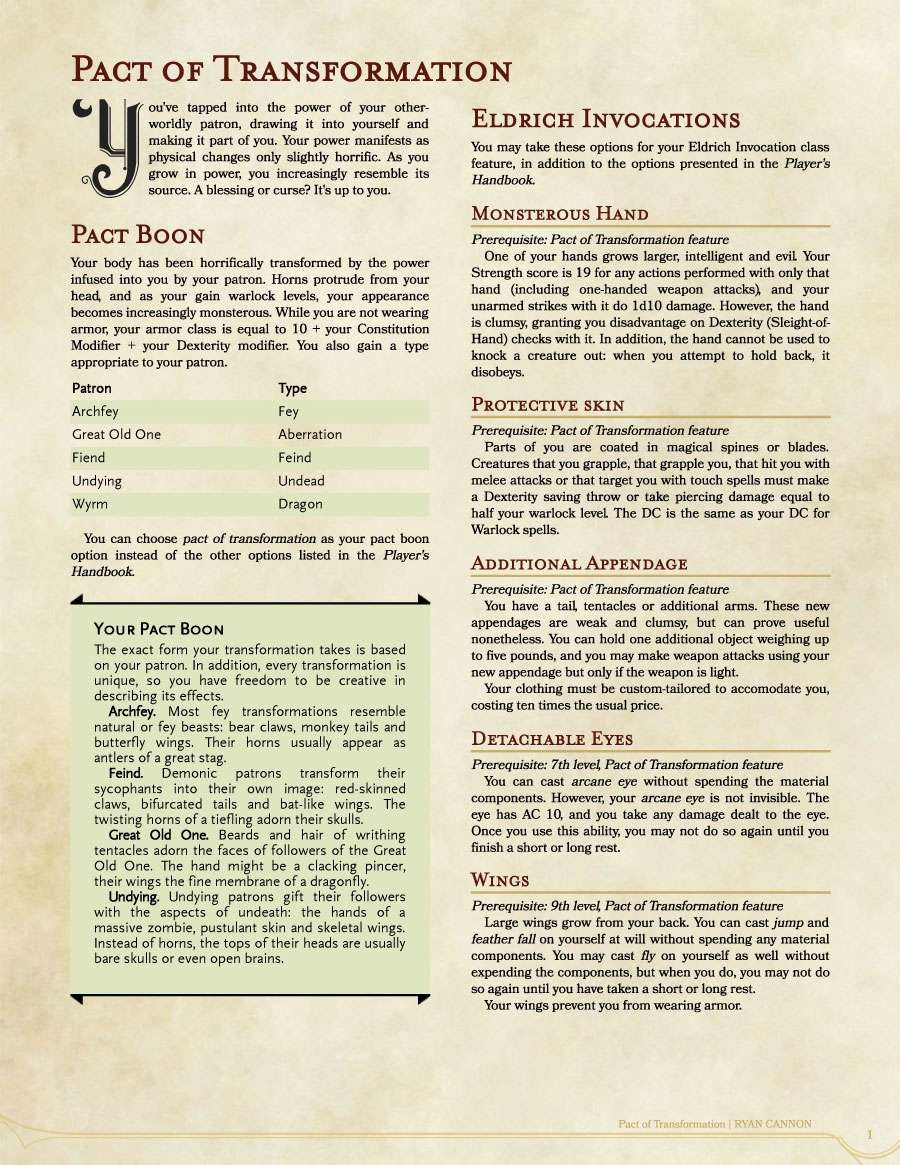 Pact of Transformation - Dungeon Masters Guild | DriveThruRPG