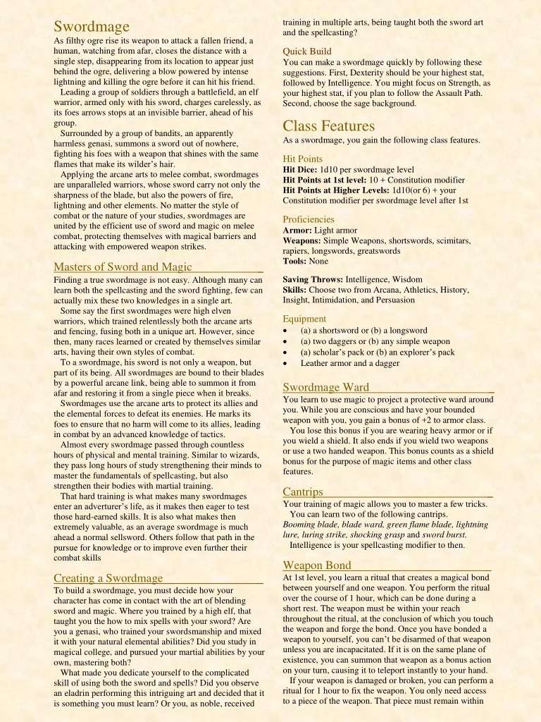 Swordmage Class - Dungeon Masters Guild | DriveThruRPG
