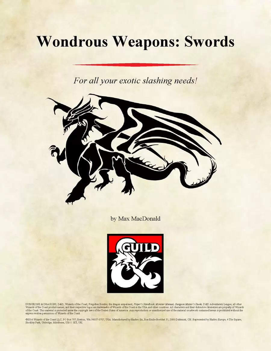 Wondrous Weapons: Swords - Dungeon Masters Guild | DriveThruRPG