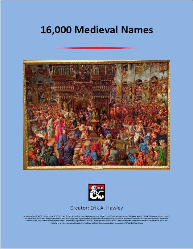16,000 Medieval Names - Dungeon Masters Guild | DriveThruRPG